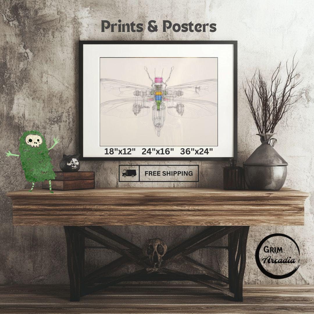 Dragonfly Art Print Unframed Bug Poster Robotic Insect Art Print Sci Fi ...