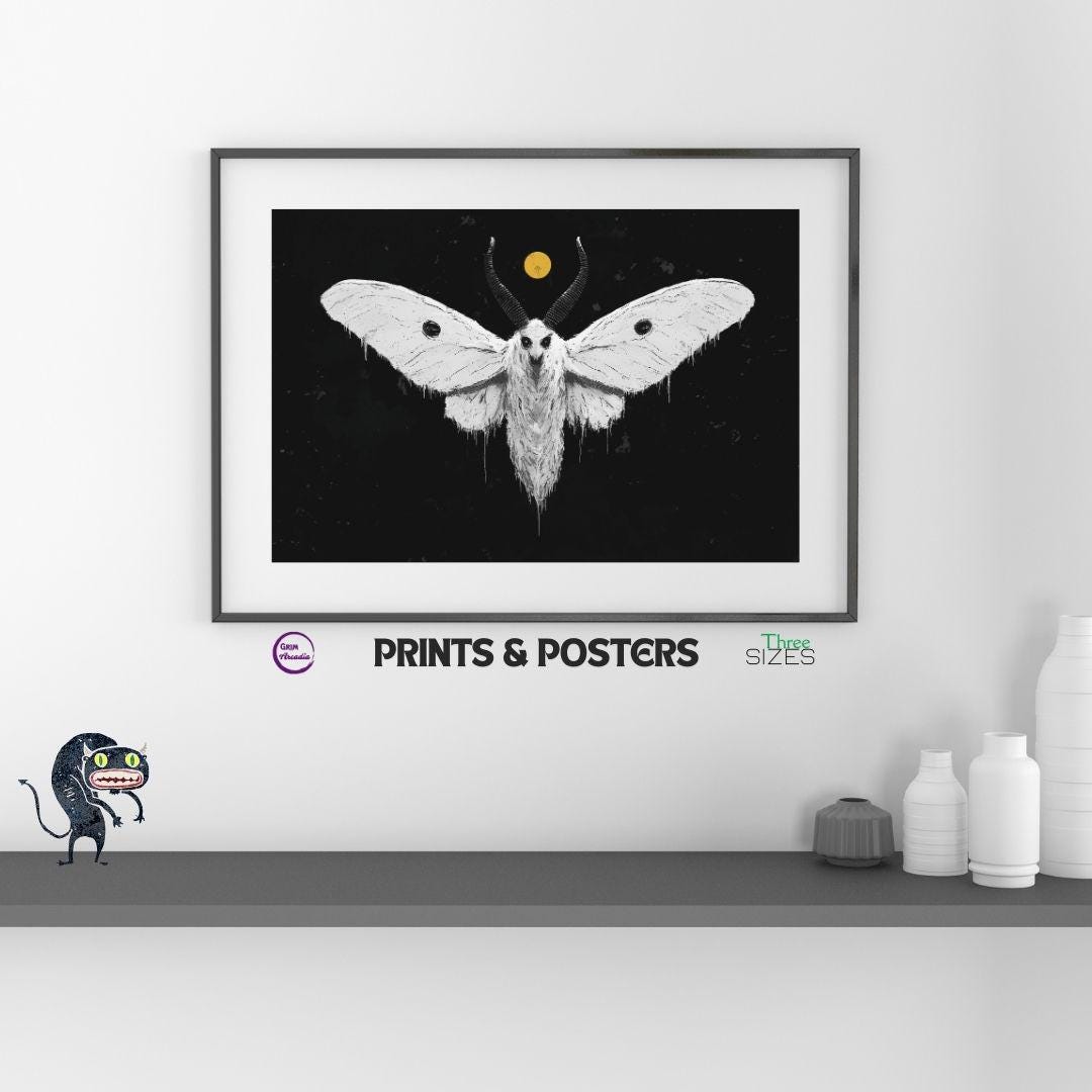Moth at Night Print Unframed Moth Poster Goth Original Art Print Moody ...