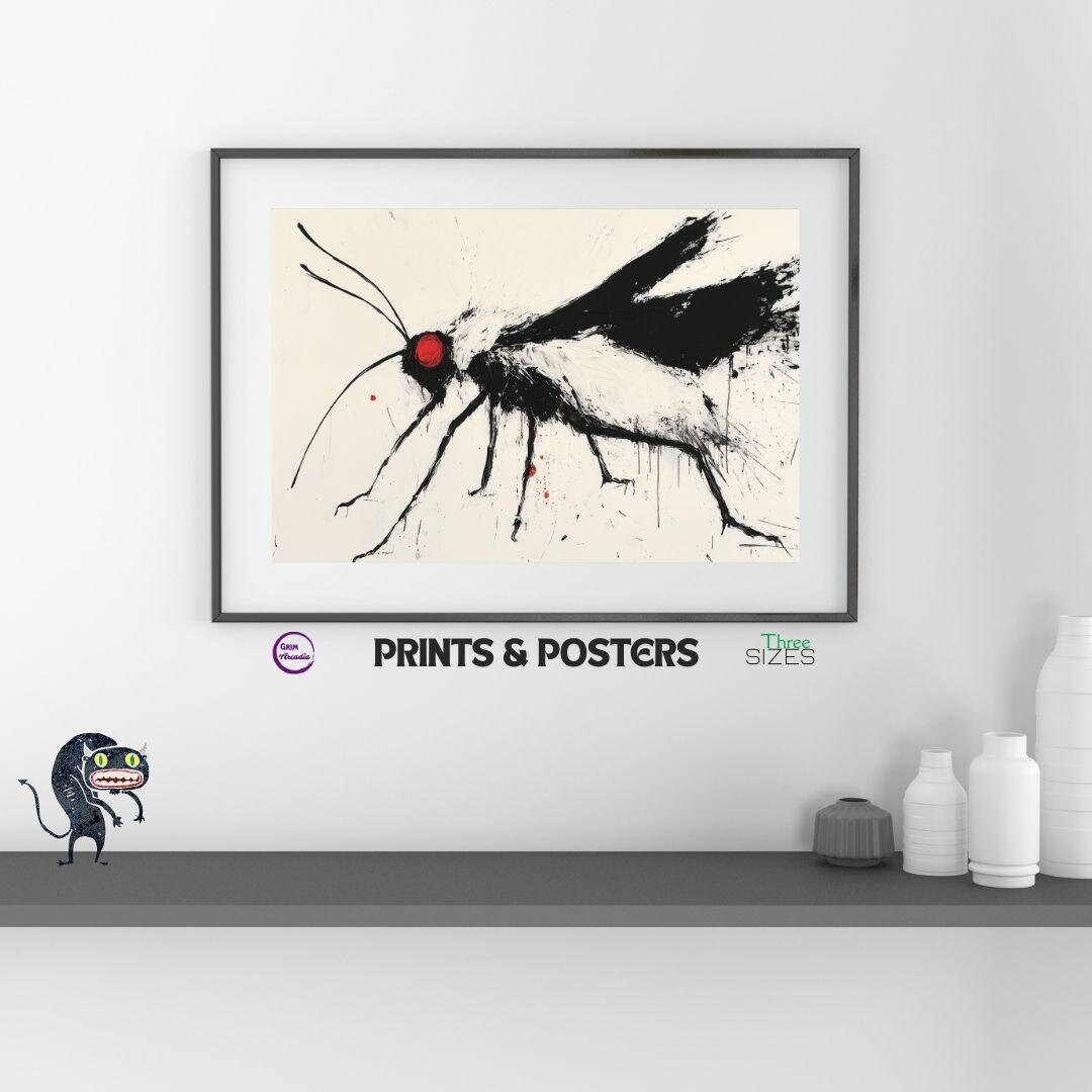 Flying Insect Print Unframed Pop Horror Poster Goth Wall Art Moody Bug ...