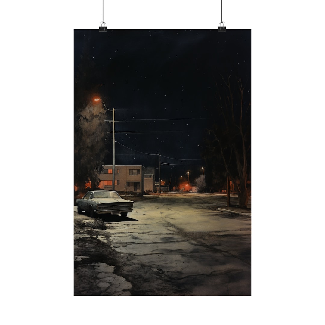 Dark City Landscape Print. Empty Street at Night Painting. Liminal ...