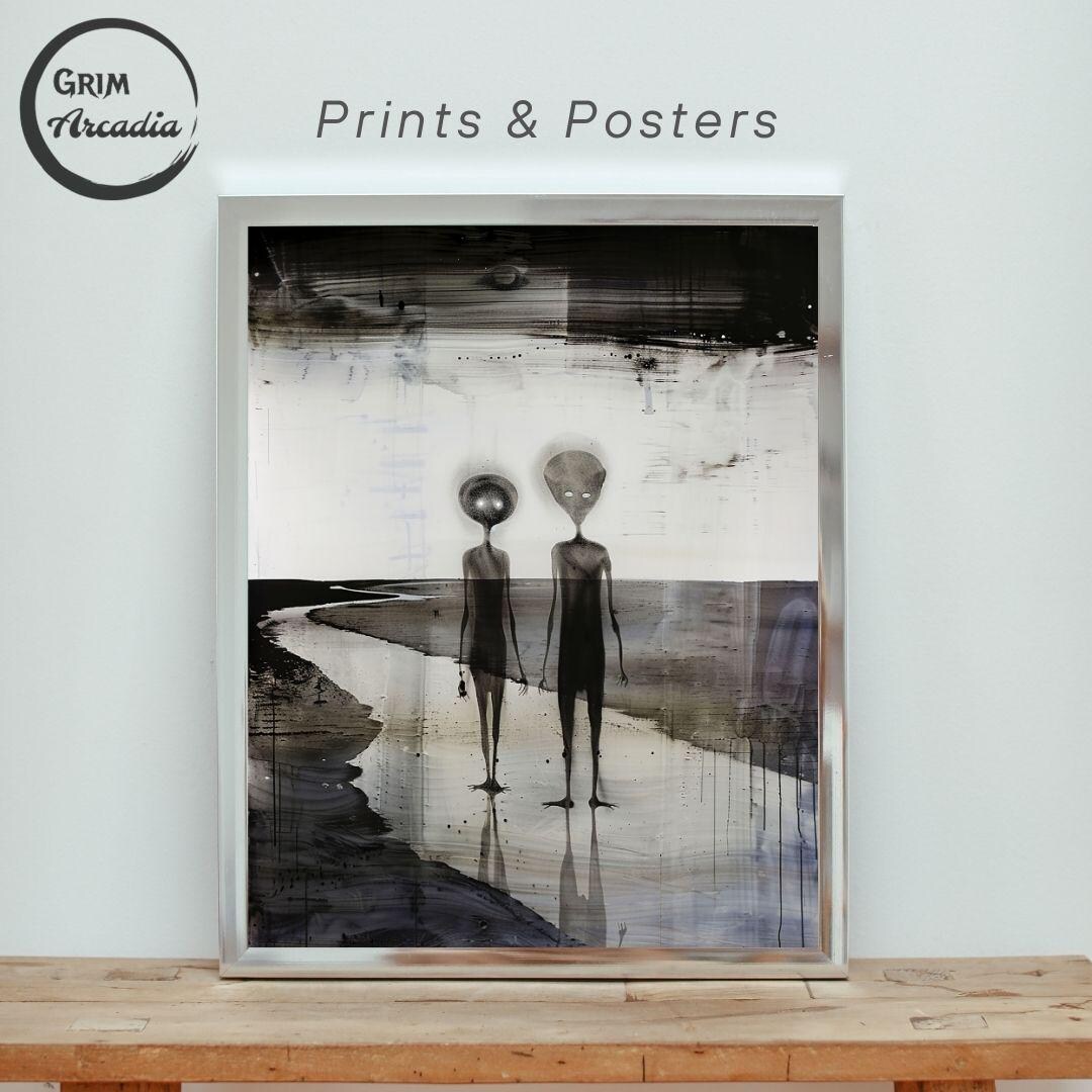 Alien Couple Poster Interdimensional Wall Art Cute Aliens Print in ...