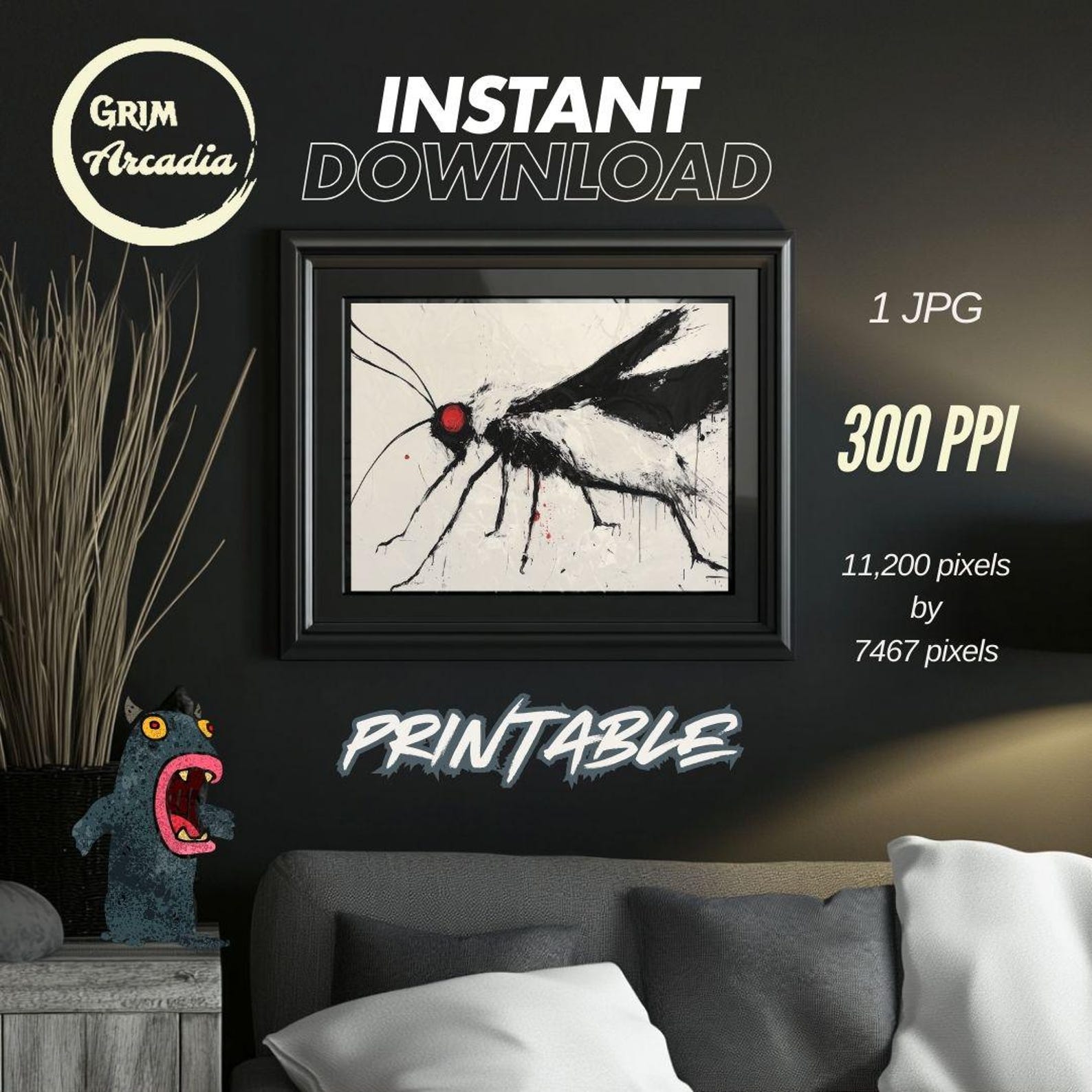 Flying Bug Printable Download Gothic Art JPG Dragonfly Computer ...