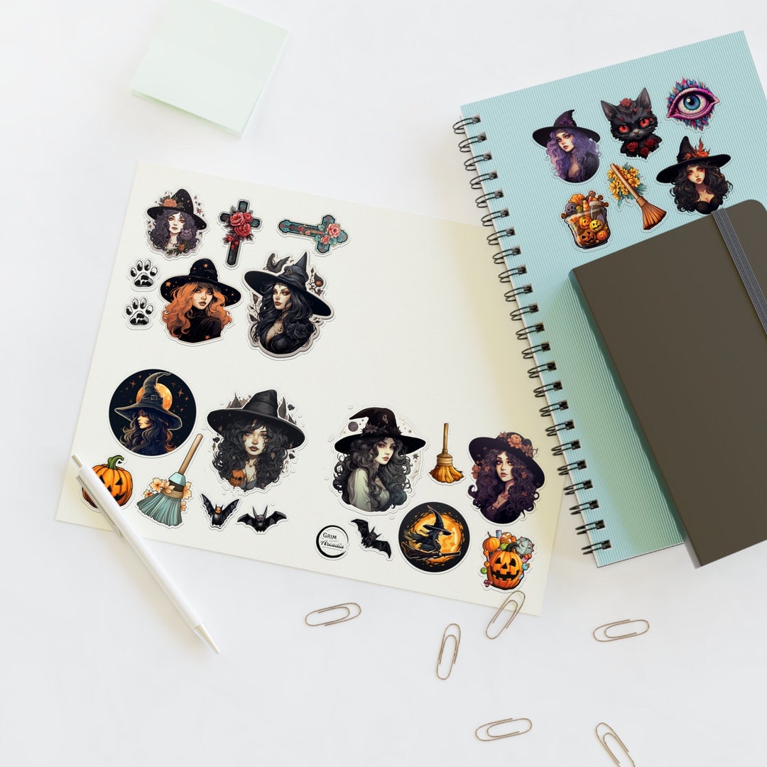 Witch Sticker Sheet, Spooky Sticker Sheet, Cute and Scary Witch Decals ...