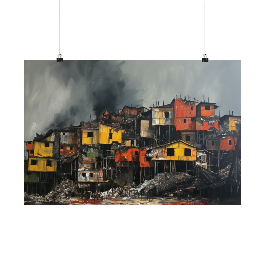 Dark Cityscape Print. Slums Oil Painting. Yellow and Red - Etsy