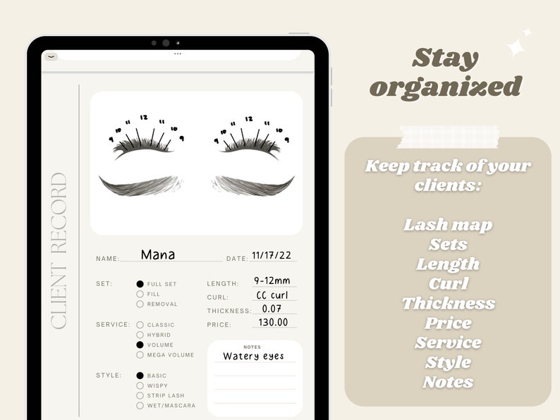 Eyelash Extension Client Record | Client Information Card | Eyelash ...