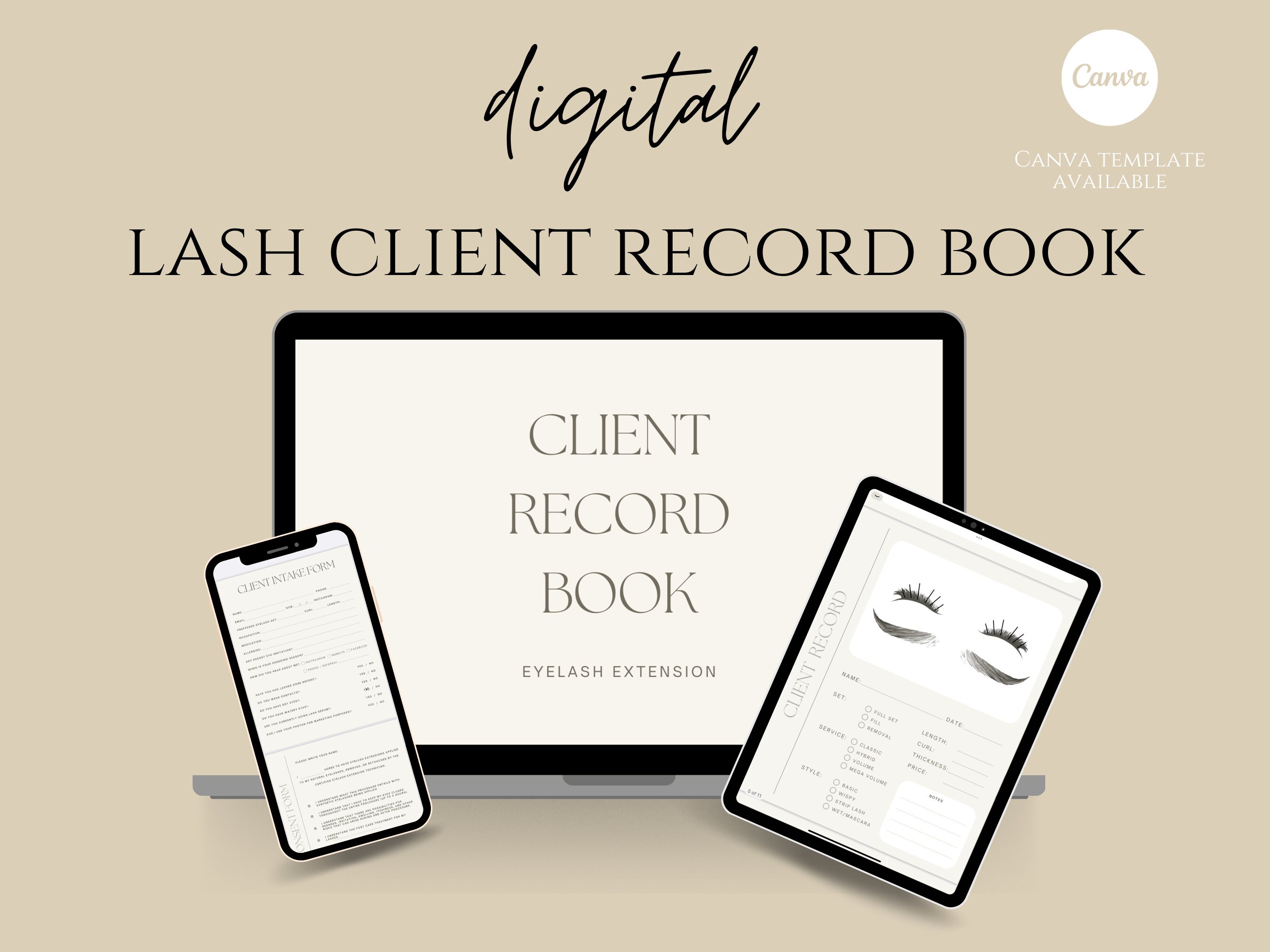 Digital Eyelash Client Record Book, Editable Canva Template (digital ...