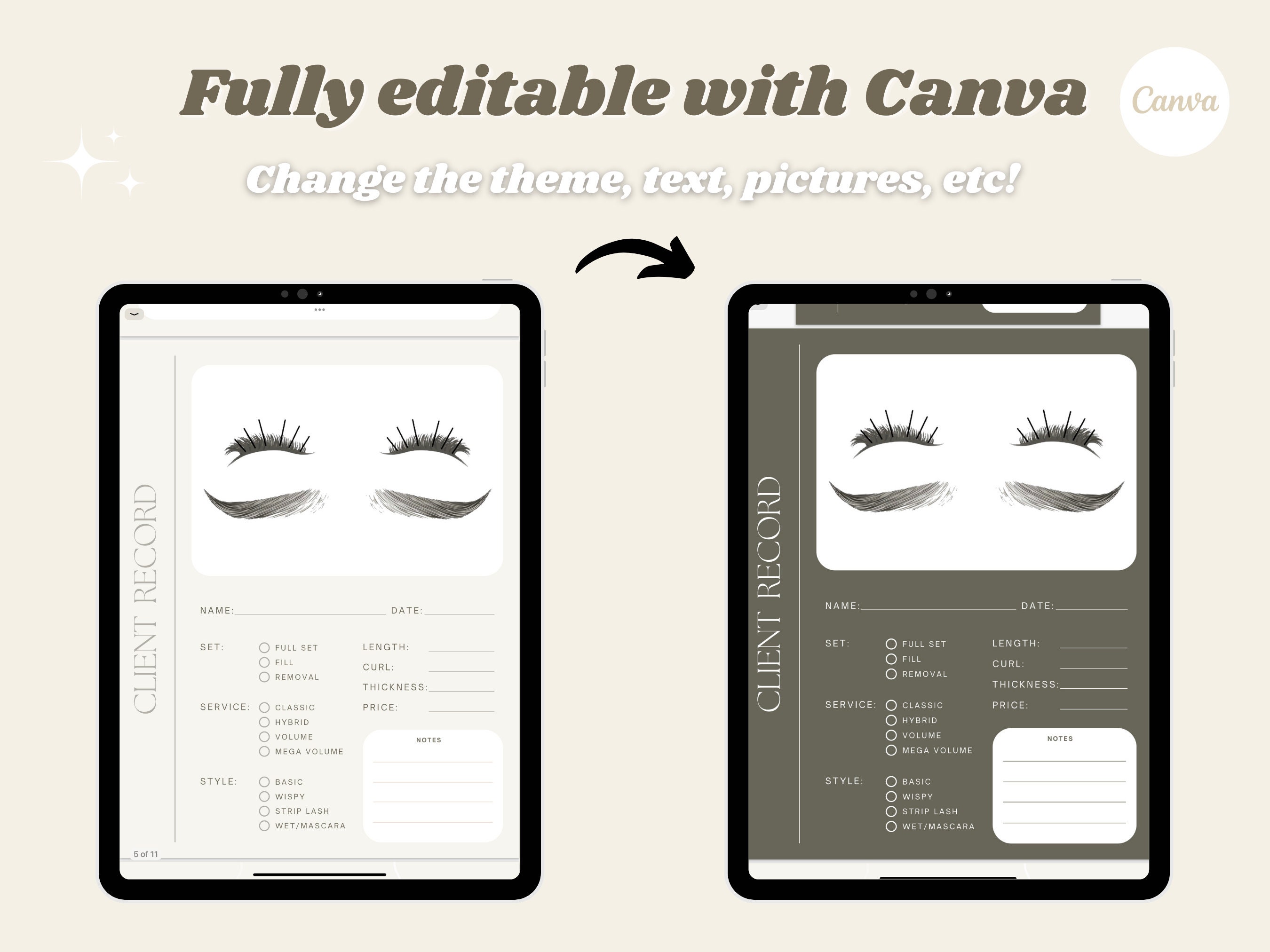 Eyelash Extension Client Record | Lash Mapping Canva Template (digital ...