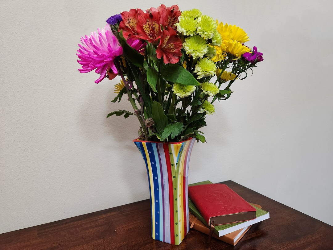 Vintage, 1990s, FTD Florist, Multi Color Stripes and Polka Dots Vase ...