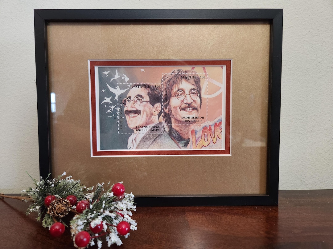 Vintage John Lennon & Groucho Marx Stamp Art: Framed Collectible With ...