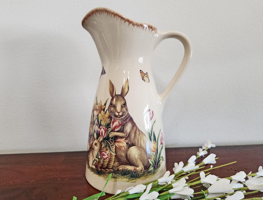Vintage, 1980, Peter Rabbit and Family Easter, Water Tea Pitcher Jug ...