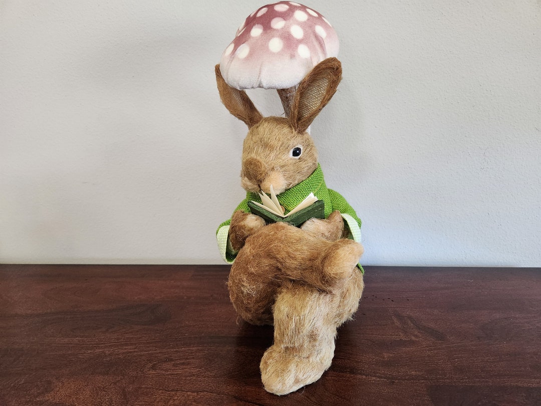 Vintage, 1990s, Easter, Sisal Brown Fur Anthropomorphic Rabbit Reading ...