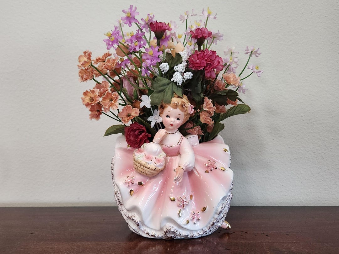 Vintage INARCO Girl Planter: 1961 Japan Kitsch Vase With Flowers - Etsy
