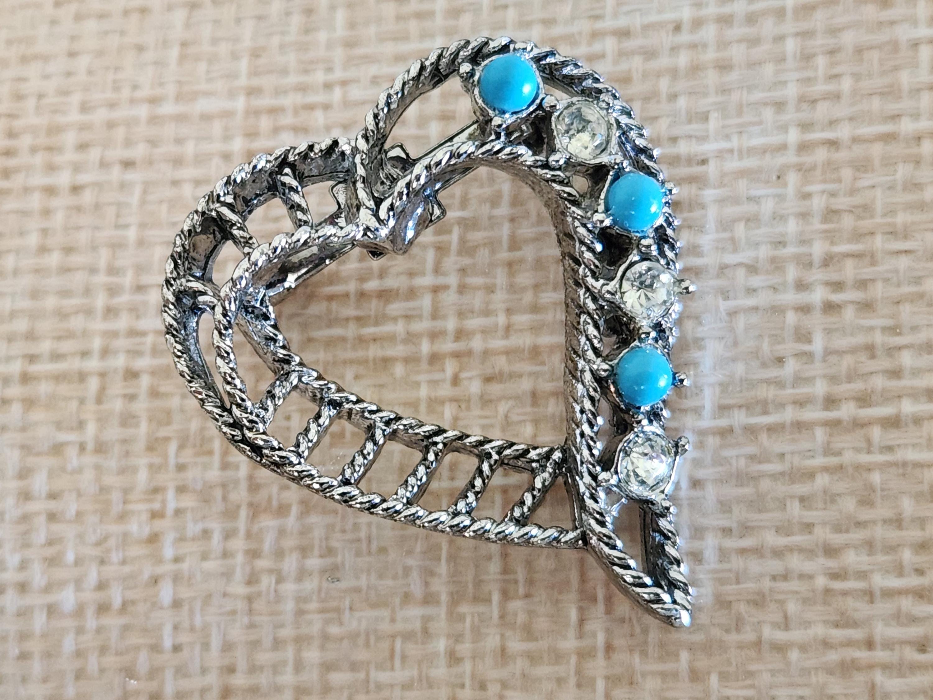 Vintage, 1960s, Gerry’s, Costume Jewelry, Heart-shaped Brooch, Silver ...