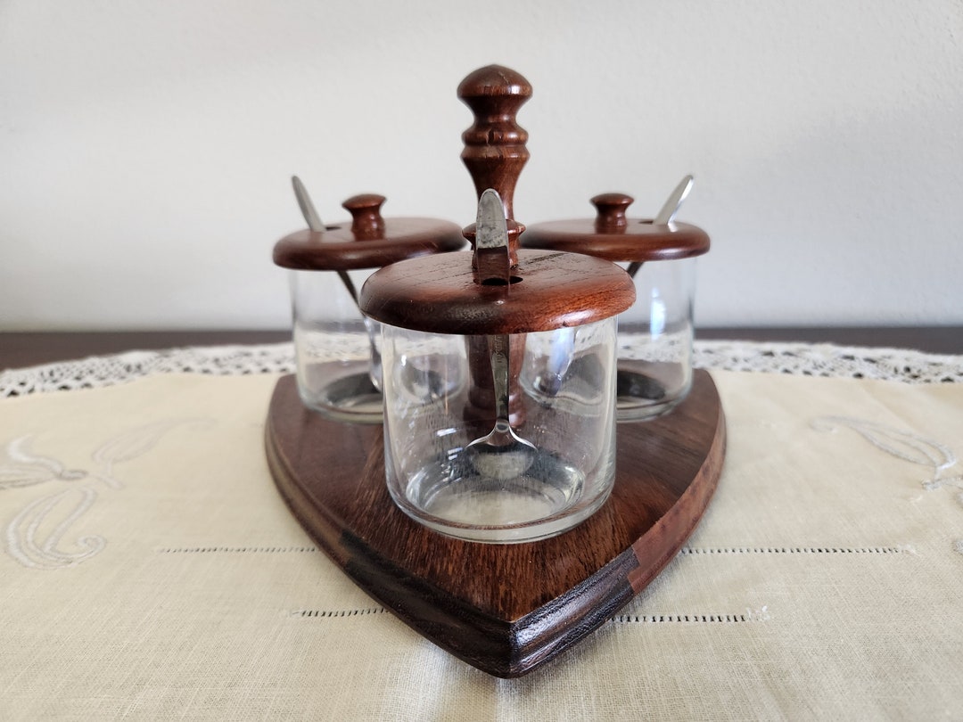 Vintage, 1968, Woodcrest by Styson, Wooden Condiment Set With Lids ...