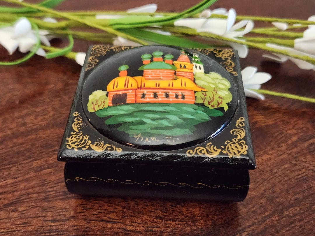 Vintage, 1970s, Russia, Black Lacquer, Hand Painted Russian Village ...
