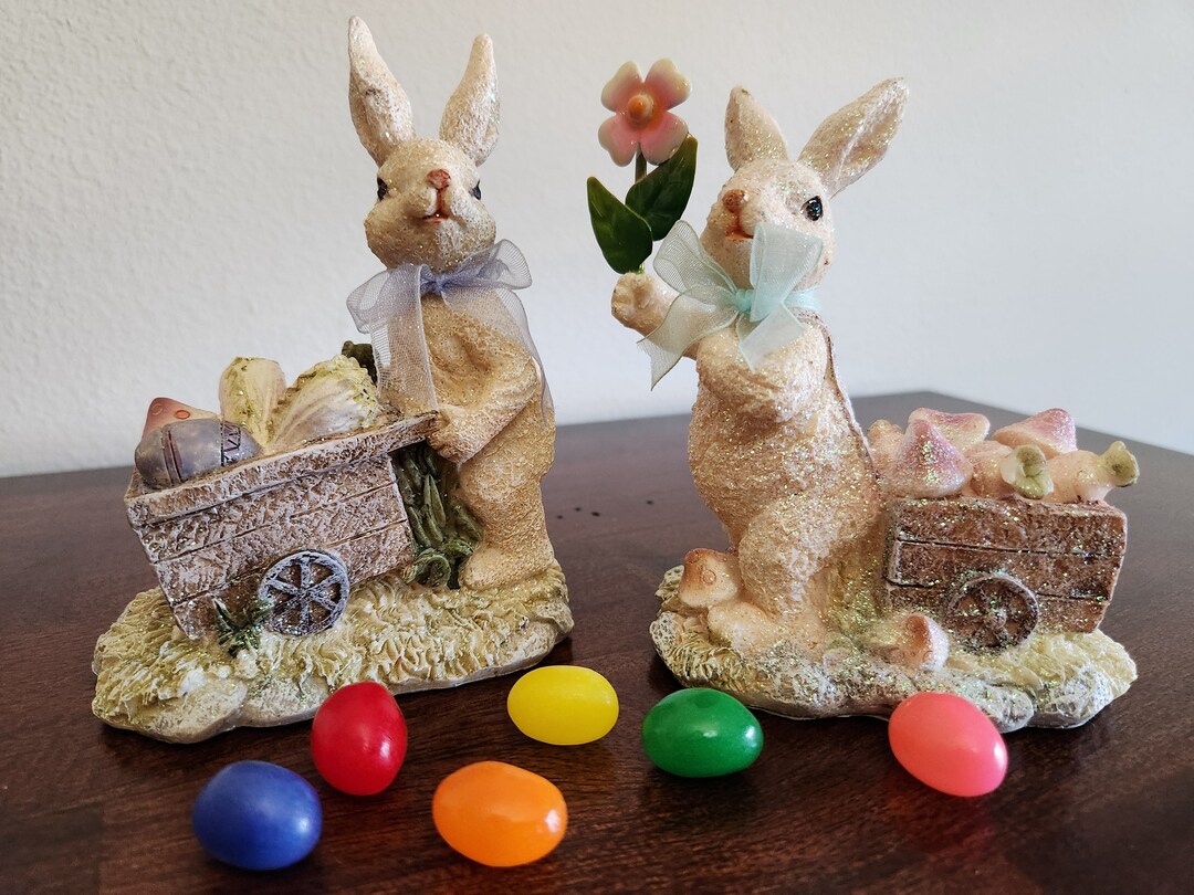 Vintage, 2004, Easter, K’s Collection, Rabbits With Wheel Carts ...