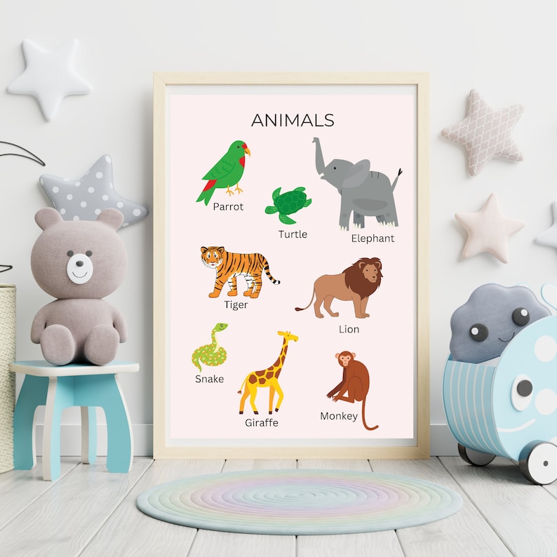 A3 Animals Educational Poster, Home-schooling Resources, Nursery Wall ...
