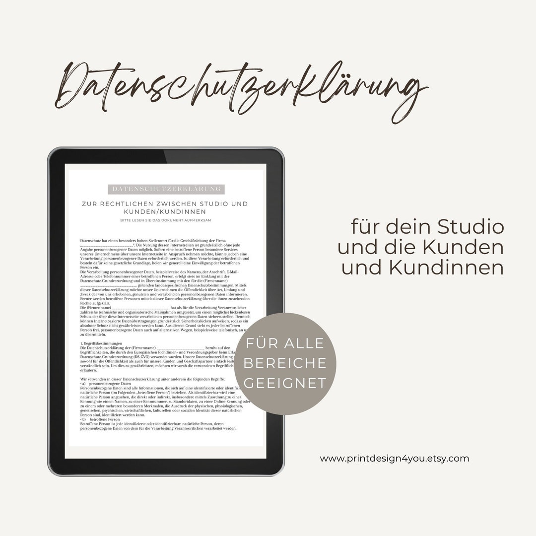 DSGVO Datenschutzerklärung im PDF und Canva Format für die - Etsy.de