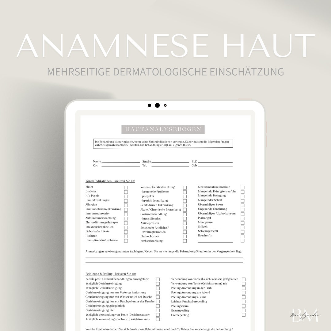 Hautanalysebogen Als Canva & PDF Format | Kontraindikationen ...