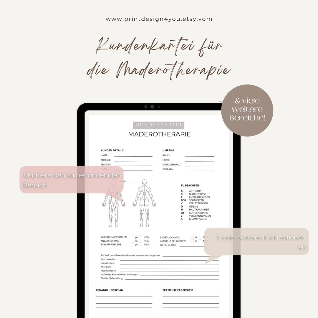 Customer File for Maderotherapy in PDF and Canva Format Form / Cosmetic ...