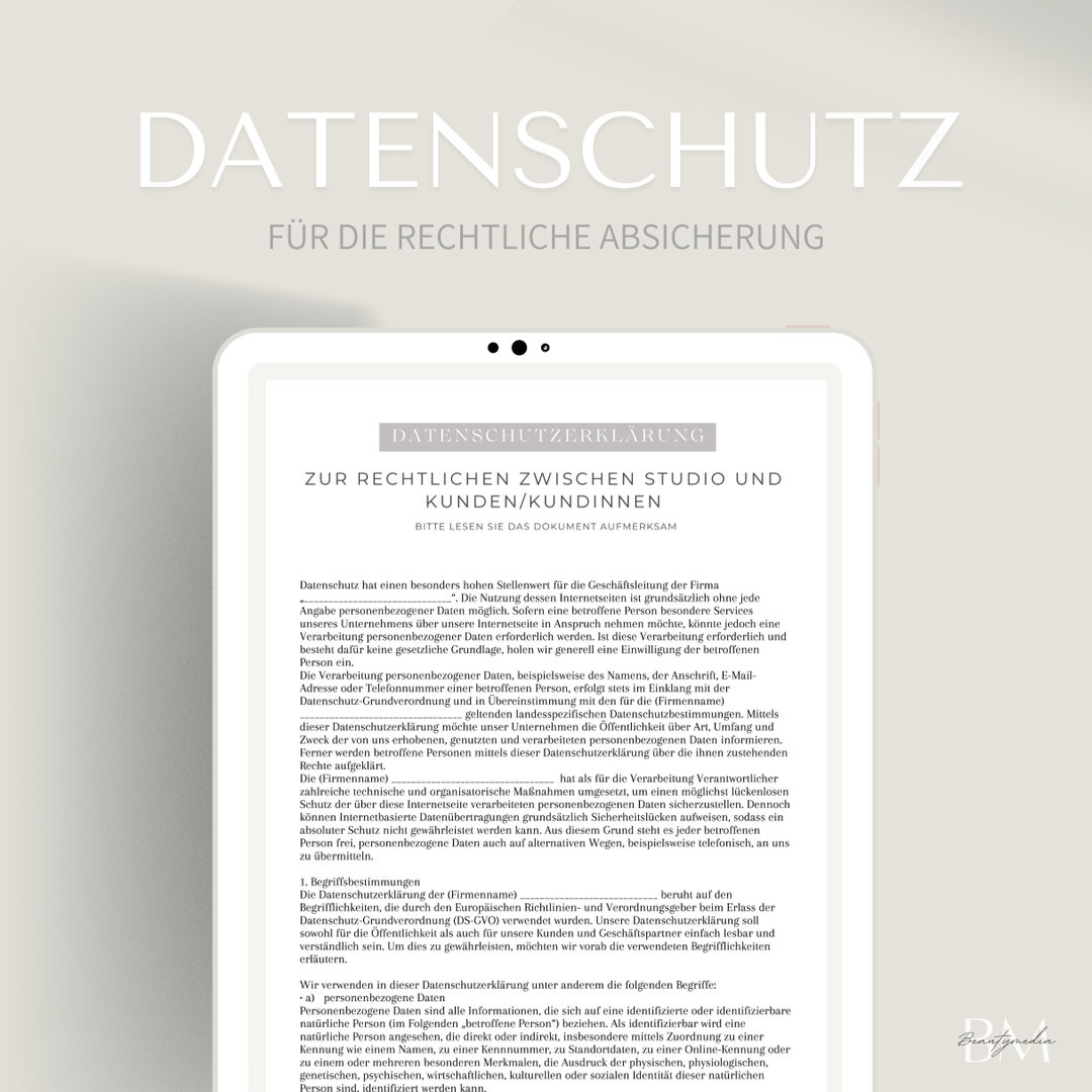 DSGVO Data Protection Declaration in PDF & Canva Format for the ...