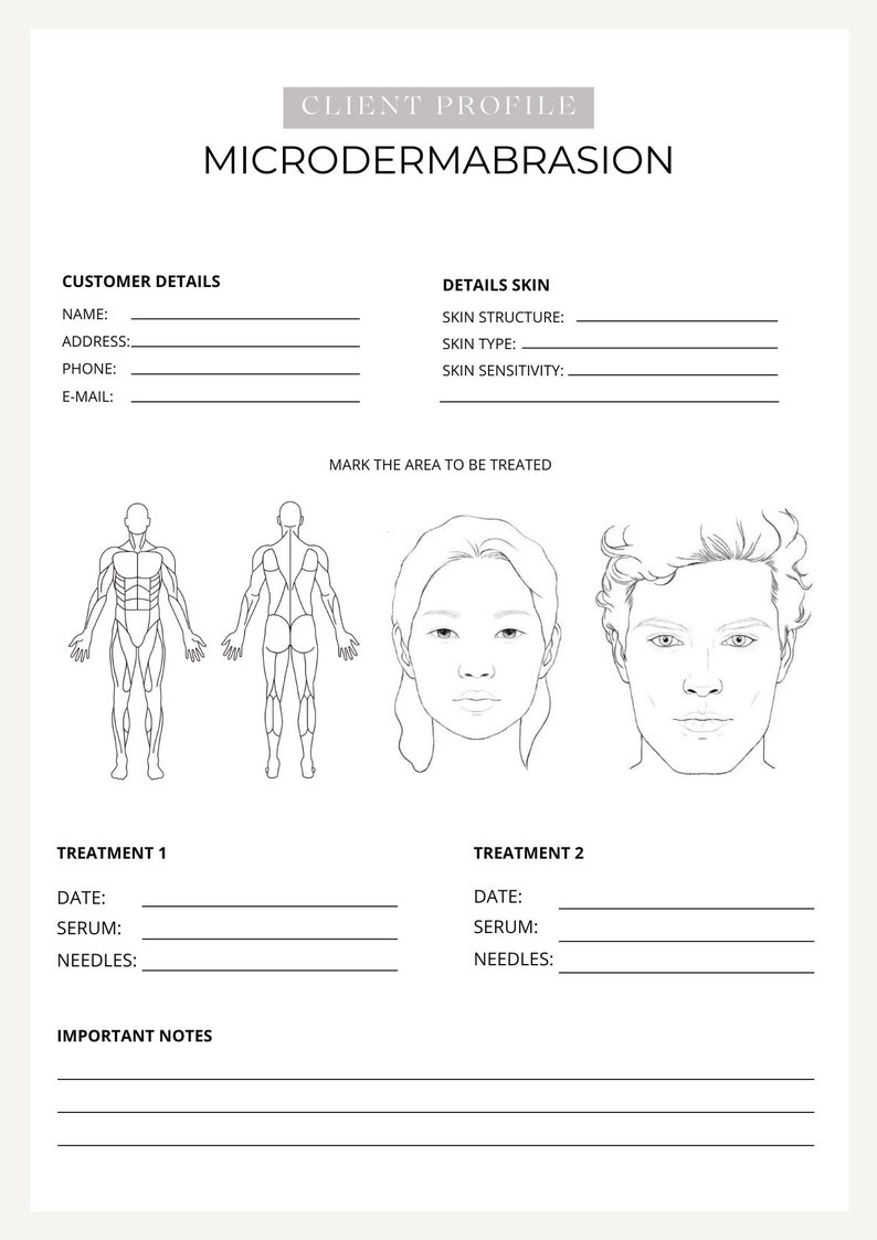 Customer File for Microdermabrasion in PDF and Canva Format Form ...
