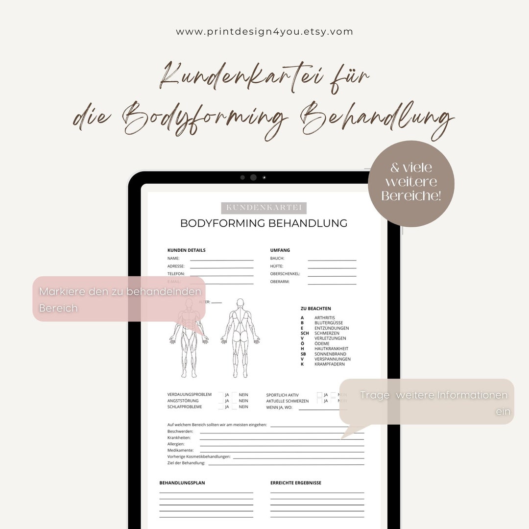 Customer File for a Bodyforming Treatment in PDF and Canva Format Form ...