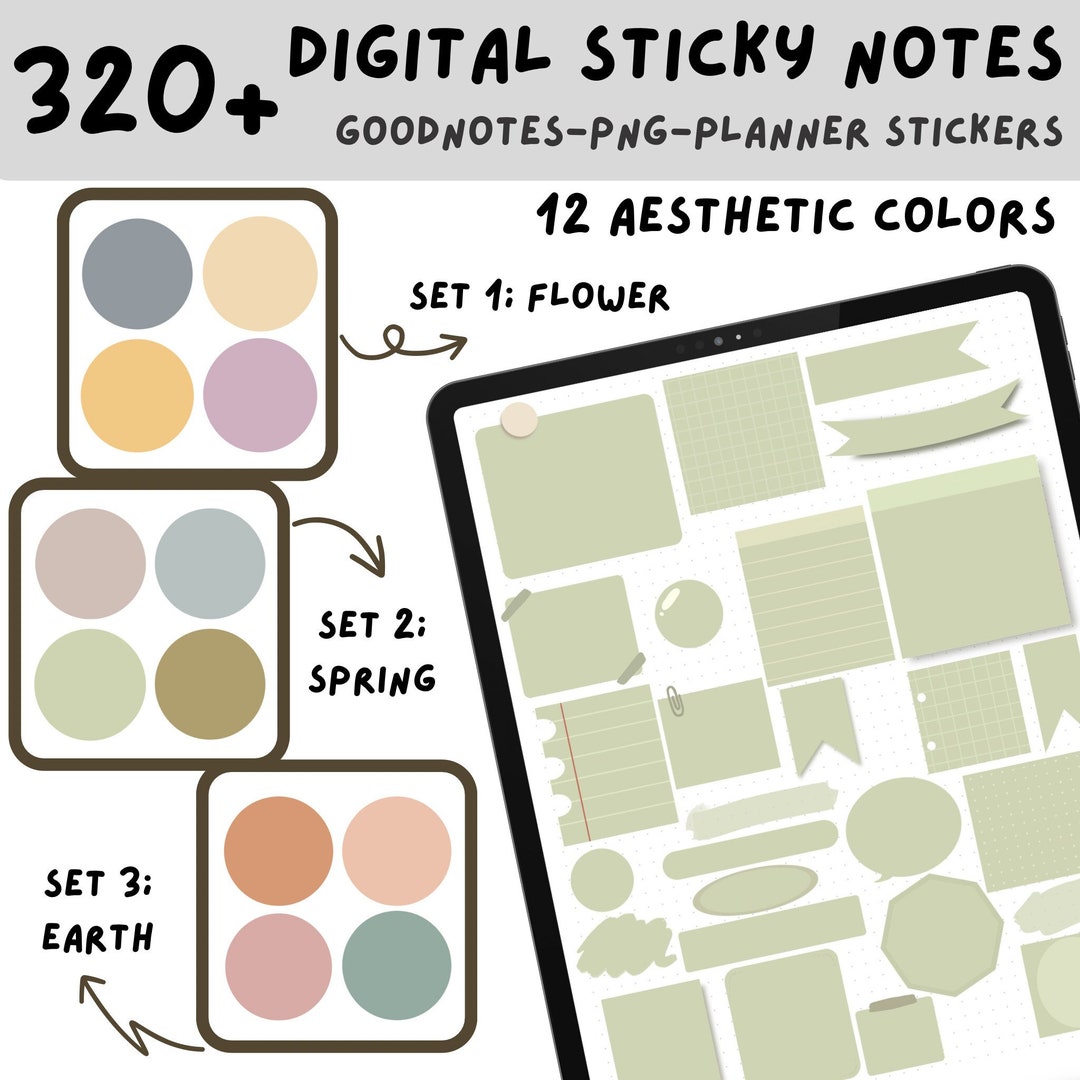 Aesthetic Digital Stickers, Neutral Sticky Notes, Goodnotes, Daily ...