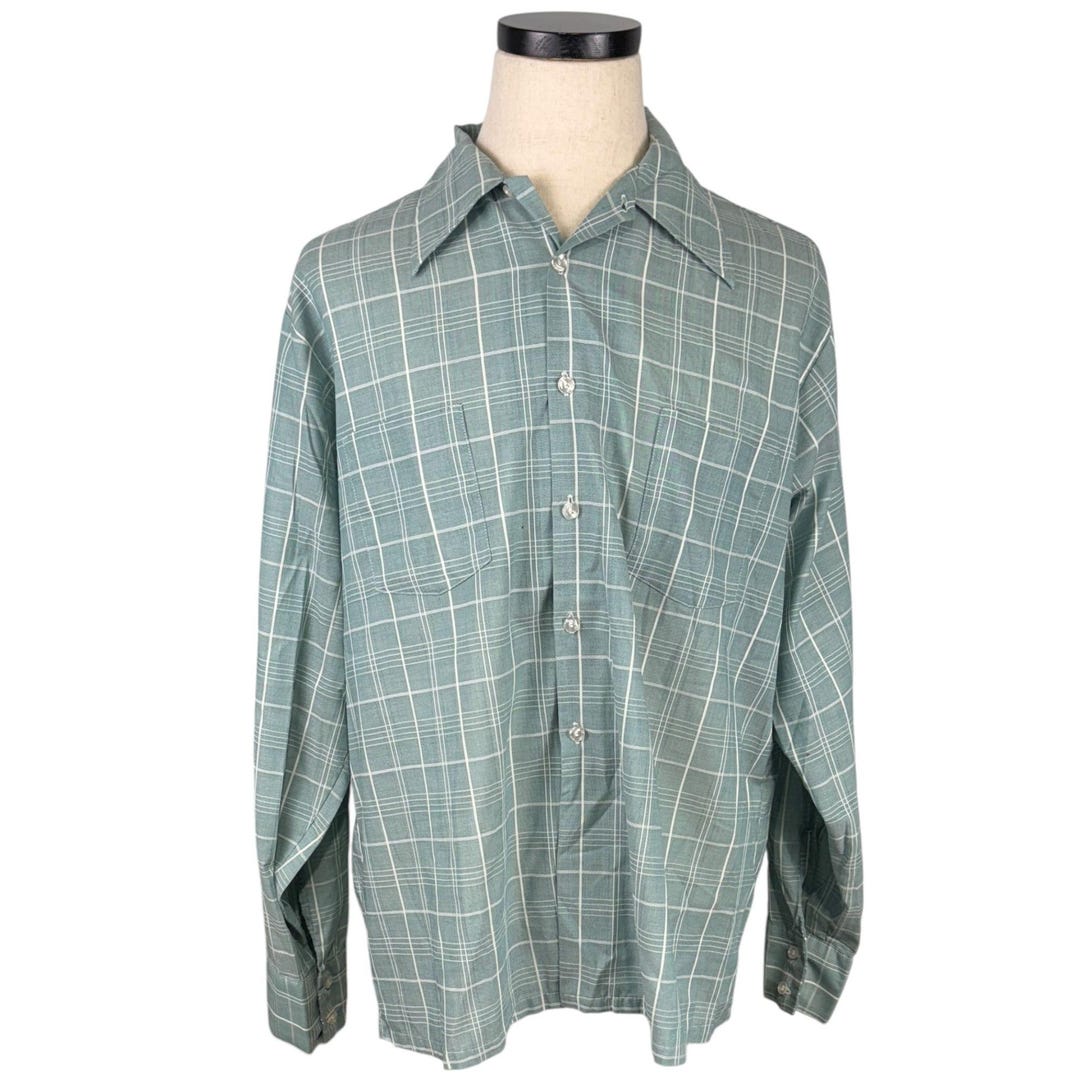 Vintage Sears Best Kings Road Green Plaid Mens Long Sleeve Button-up ...