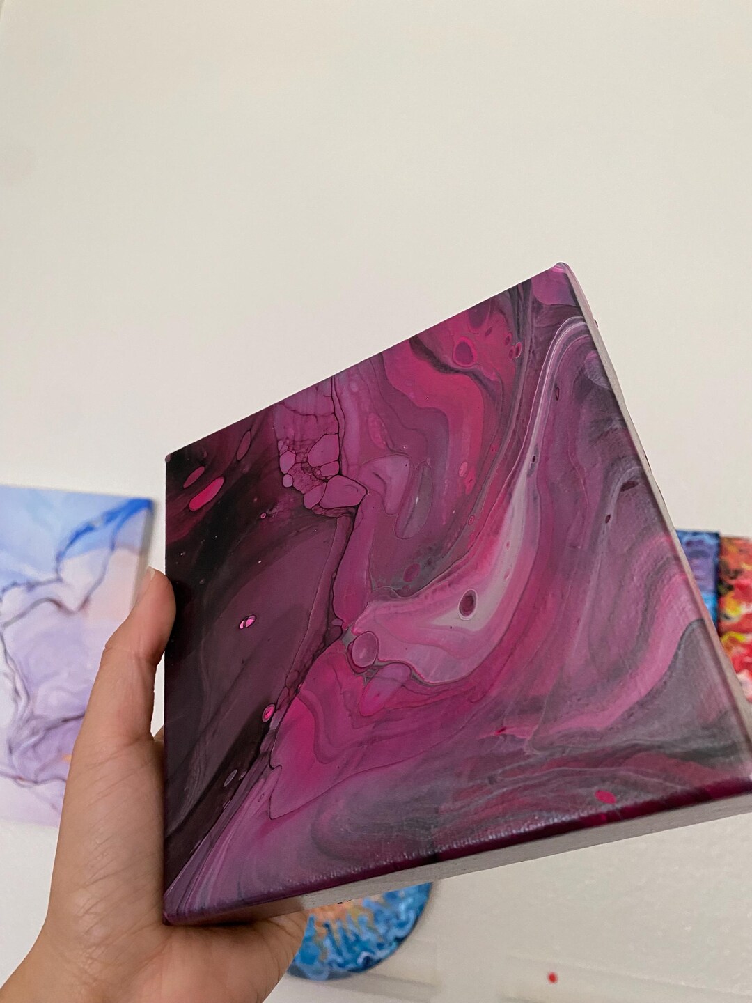 Pink and Black Acrylic Pour Painting “hot Pink Mess” Square Size Canvas ...