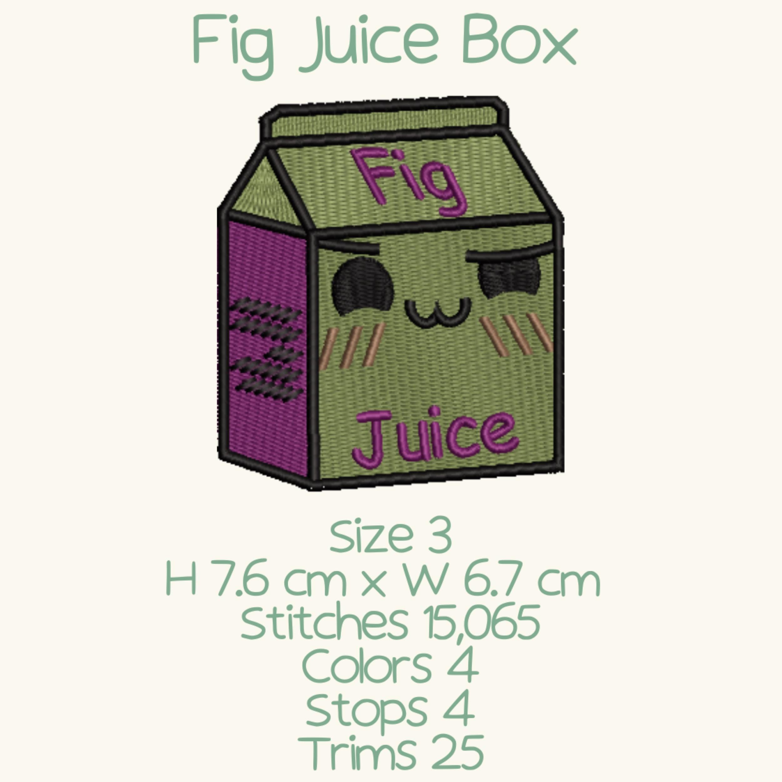 Fig Juice Box, X7 Sizes, Machine Embroidery Design File, Kawaii ...
