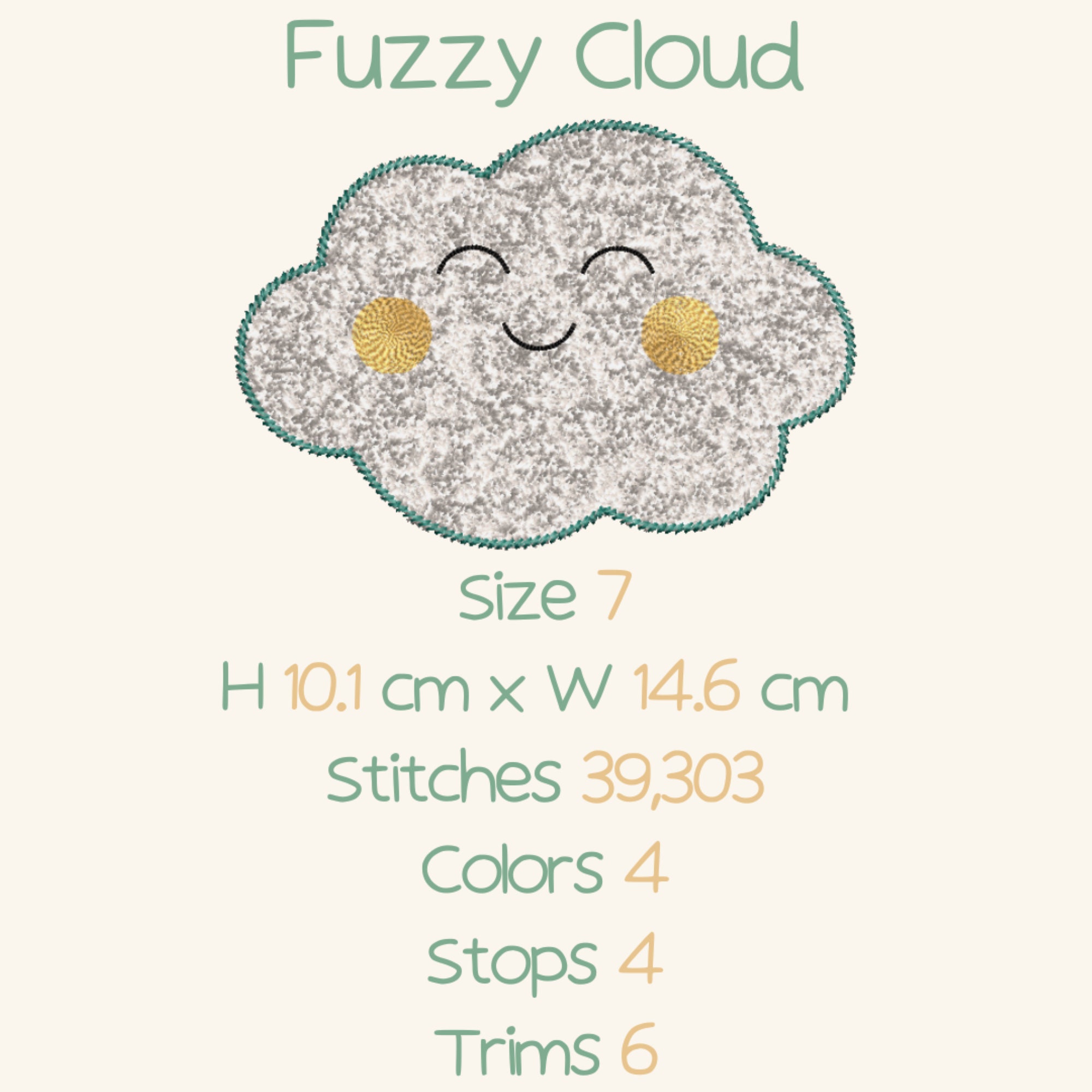 Fuzzy Cloud X9 Sizes Machine Embroidery Design File Kawaii - Etsy