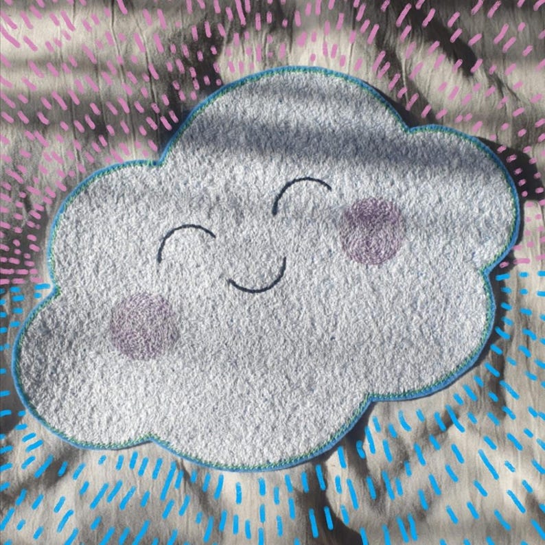 Fuzzy Cloud, X9 Sizes, Machine Embroidery Design File, Kawaii, Instant ...