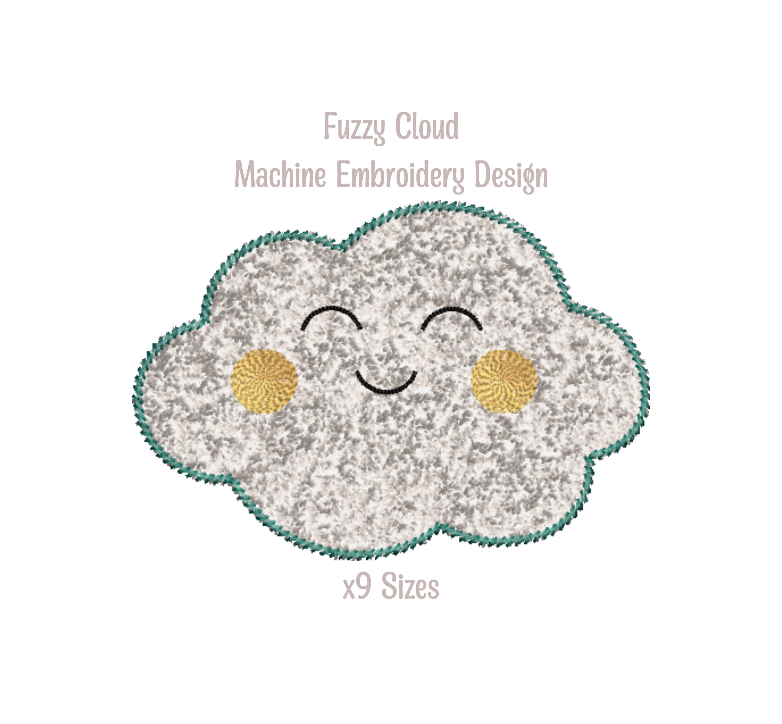 Fuzzy Cloud, X9 Sizes, Machine Embroidery Design File, Kawaii, Instant ...