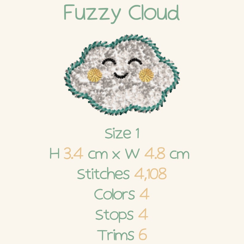 Fuzzy Cloud X9 Sizes Machine Embroidery Design File Kawaii - Etsy