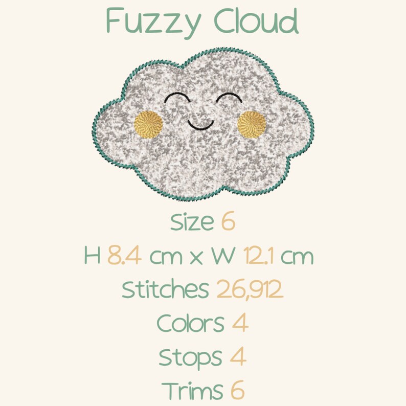 Fuzzy Cloud X9 Sizes Machine Embroidery Design File Kawaii - Etsy