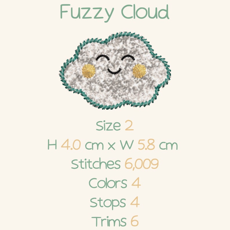 Fuzzy Cloud X9 Sizes Machine Embroidery Design File Kawaii - Etsy