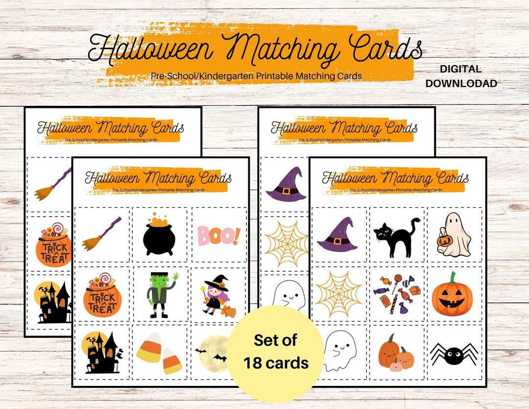Halloween Matching Printable Cards Pre School Kindergarten - Etsy