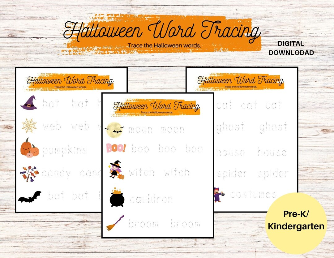 Halloween Word Tracing Printable Pre School Kindergarten - Etsy