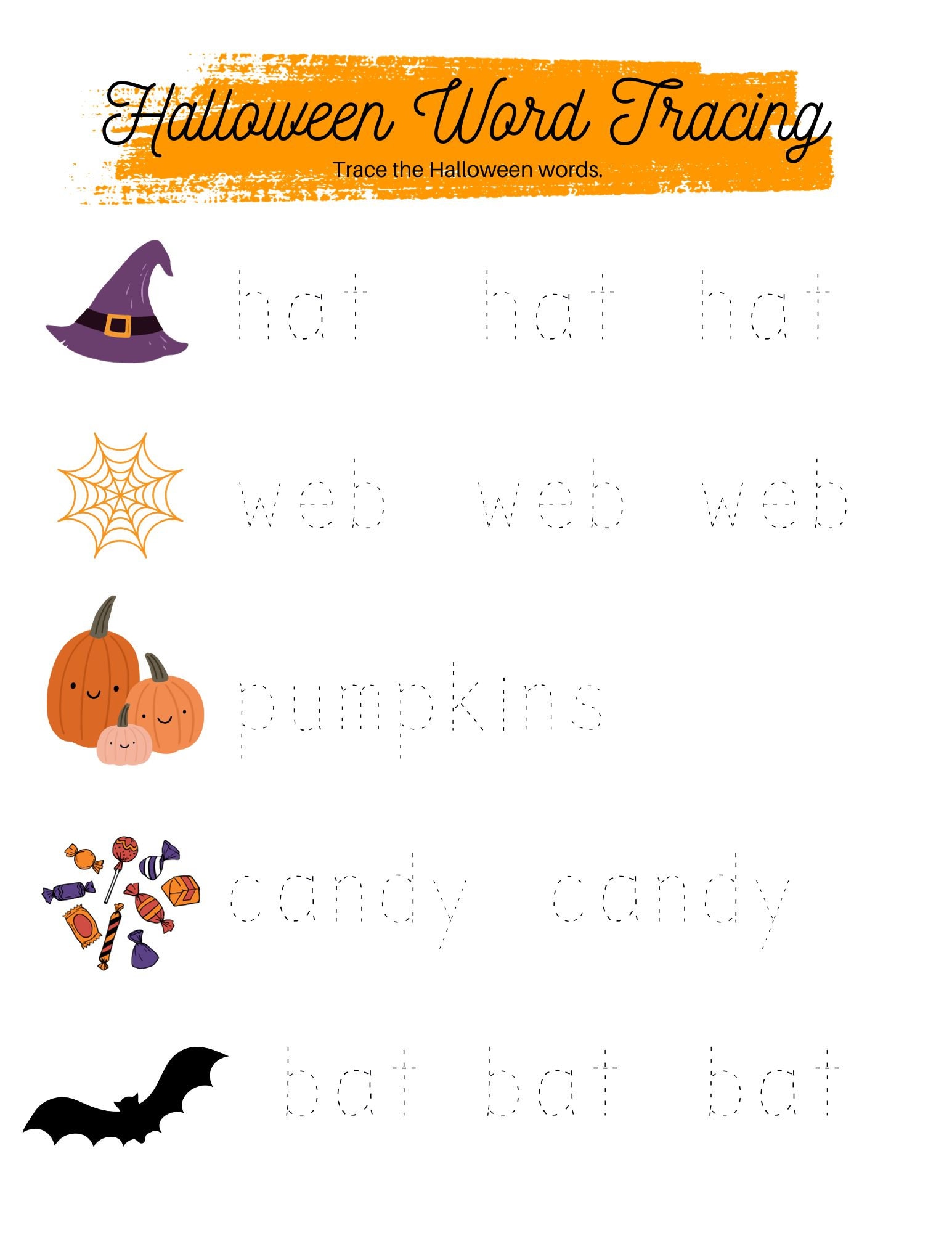 Halloween Word Tracing Printable Pre School Kindergarten - Etsy