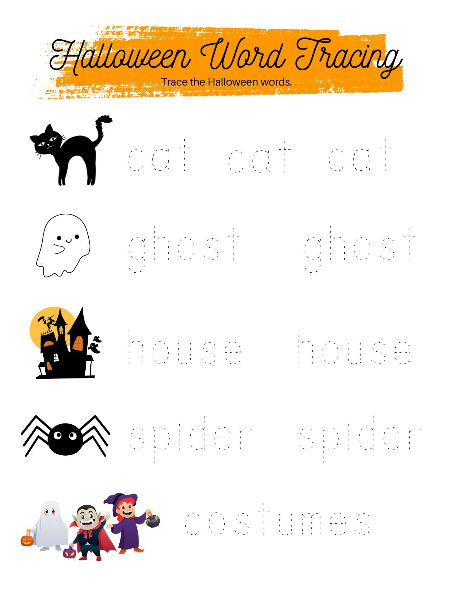 Halloween Word Tracing Printable Pre School Kindergarten - Etsy