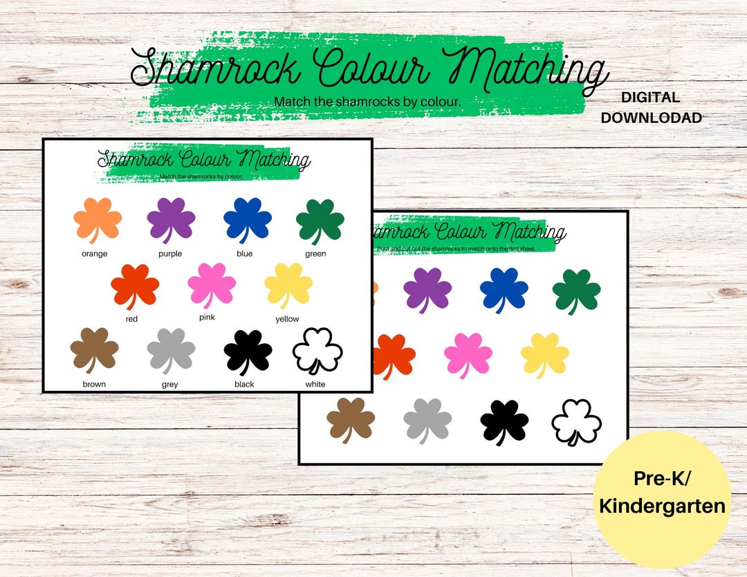 Shamrock Colour Matching Printable Pre School Kindergarten - Etsy