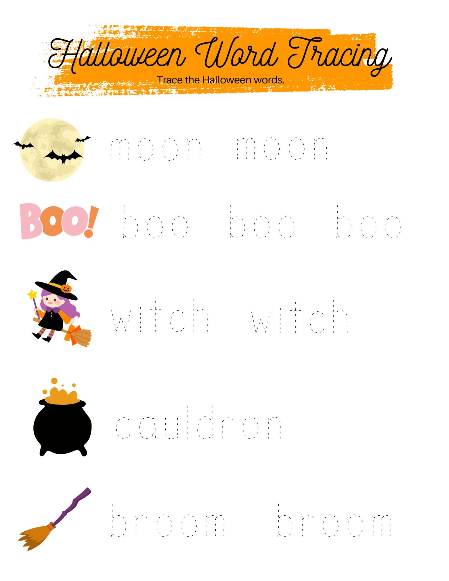Halloween Word Tracing Printable Pre School Kindergarten - Etsy