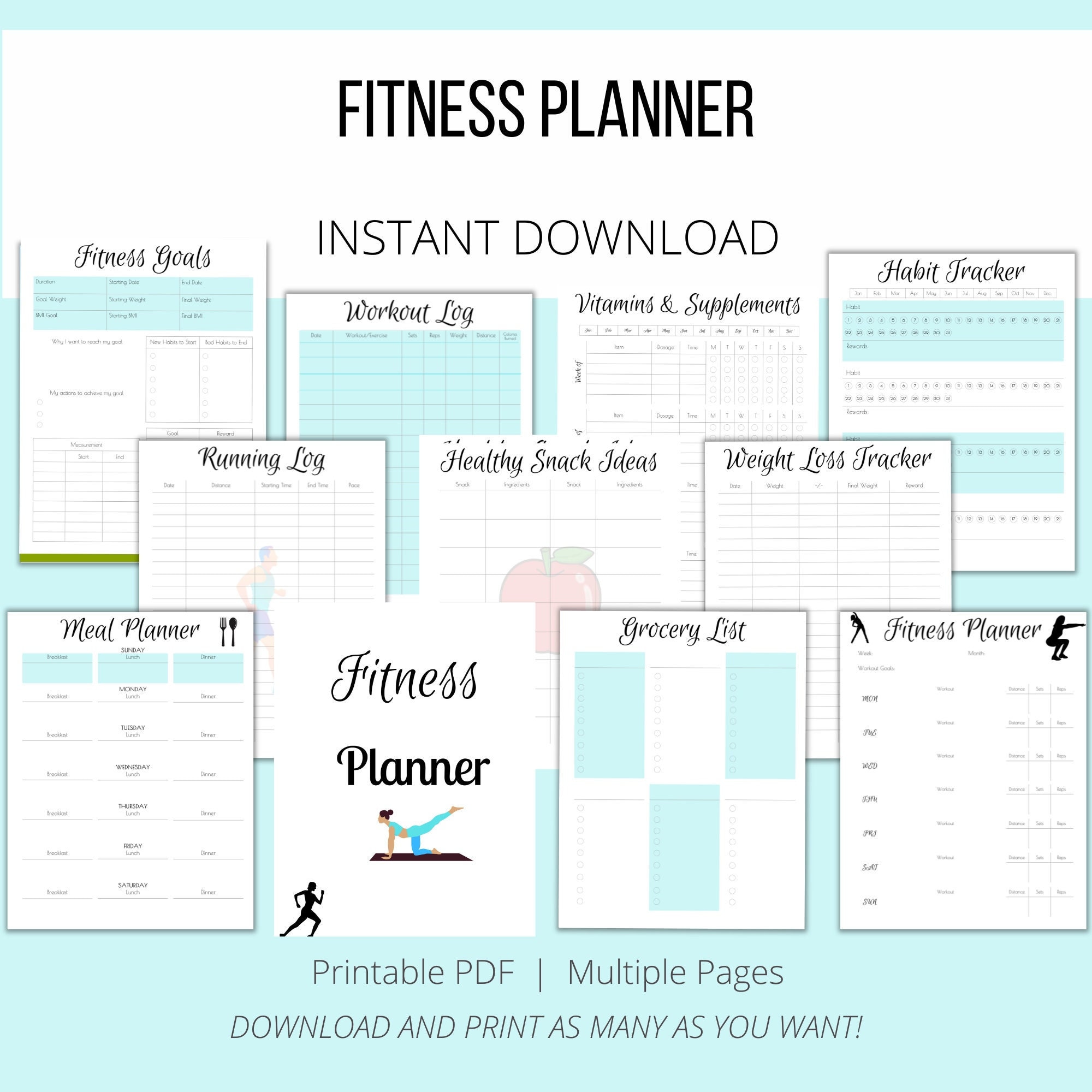 Fitness Planner Printable, Printable Health and Fitness, Workout ...
