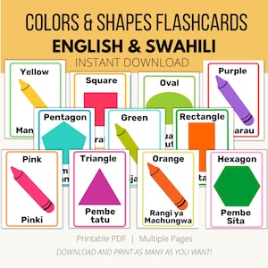 Colors and Shapes Flashcards, English/swahili, Homeschooling, Bilingual ...