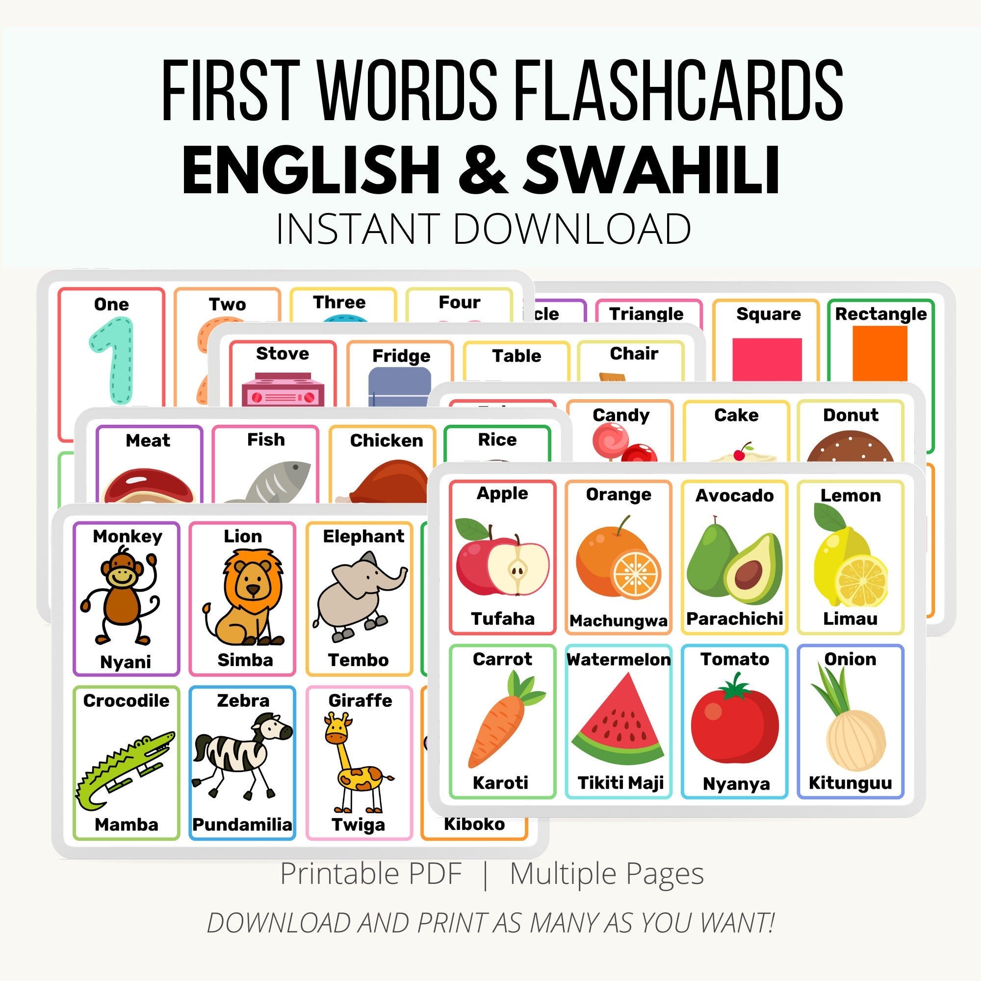 First Words Flashcards Bundle English & Swahili Bilingual - Etsy