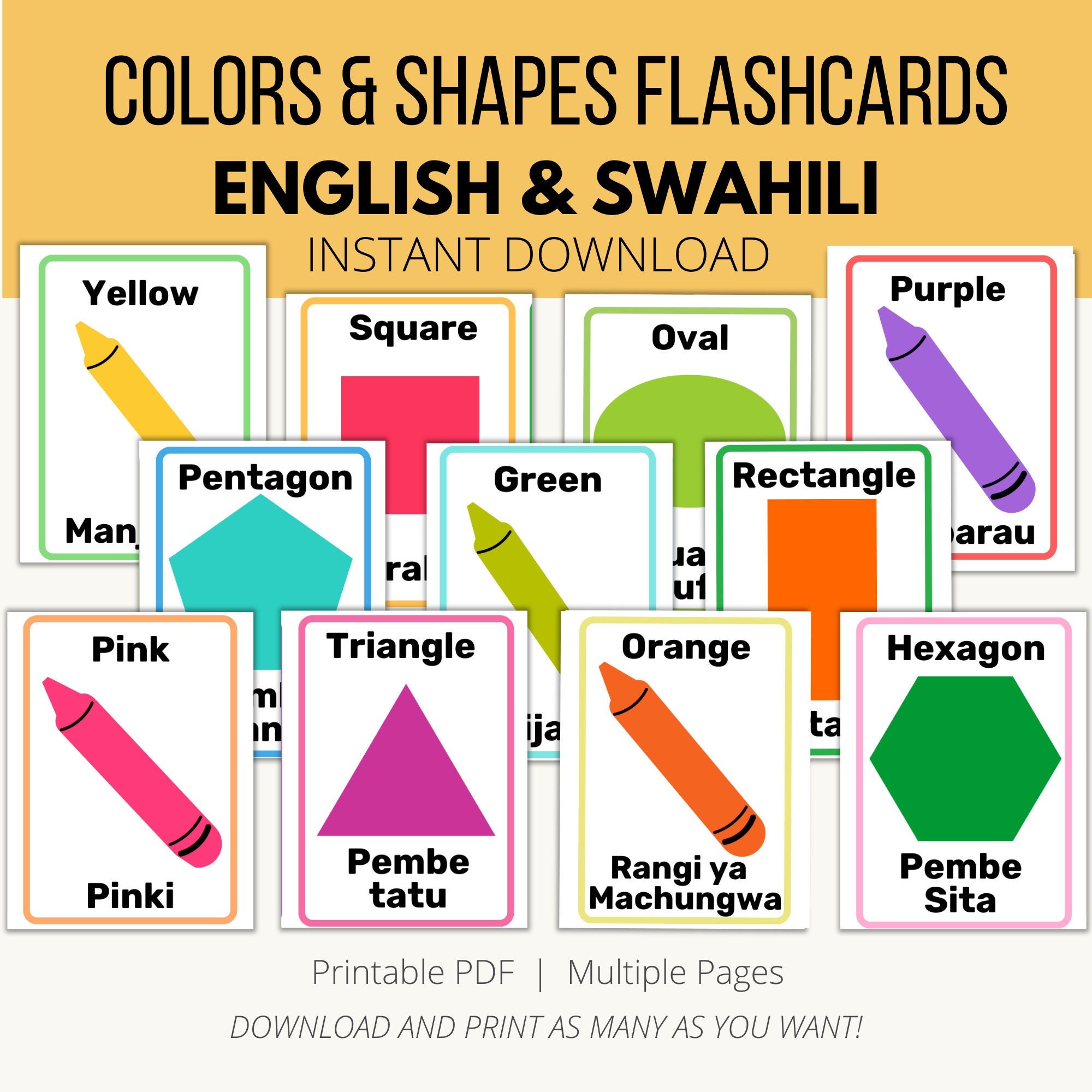 Colors and Shapes Flashcards, English/swahili, Homeschooling, Bilingual ...