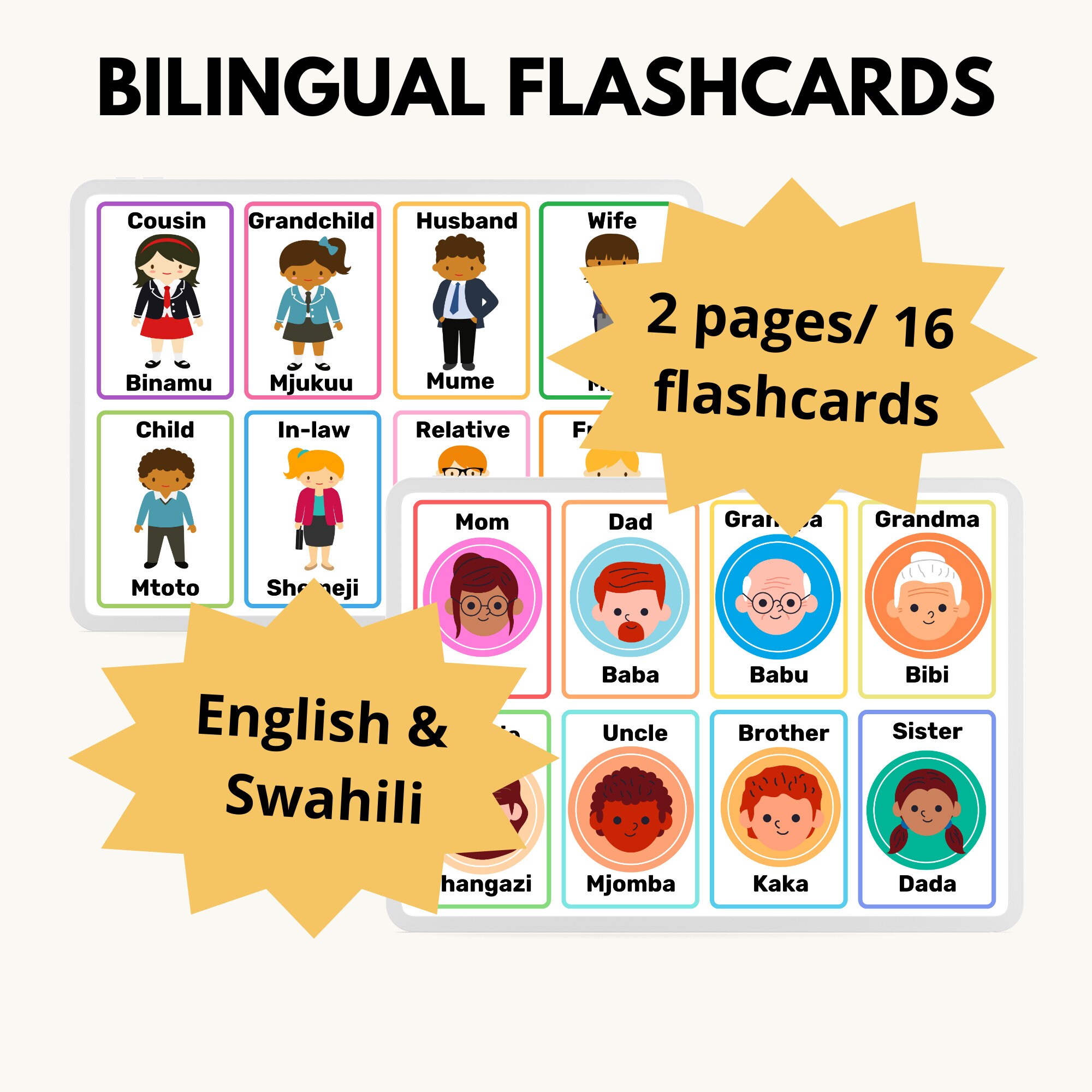 Family Flashcards, English/swahili, Bilingual, Kenya, Tanzania ...