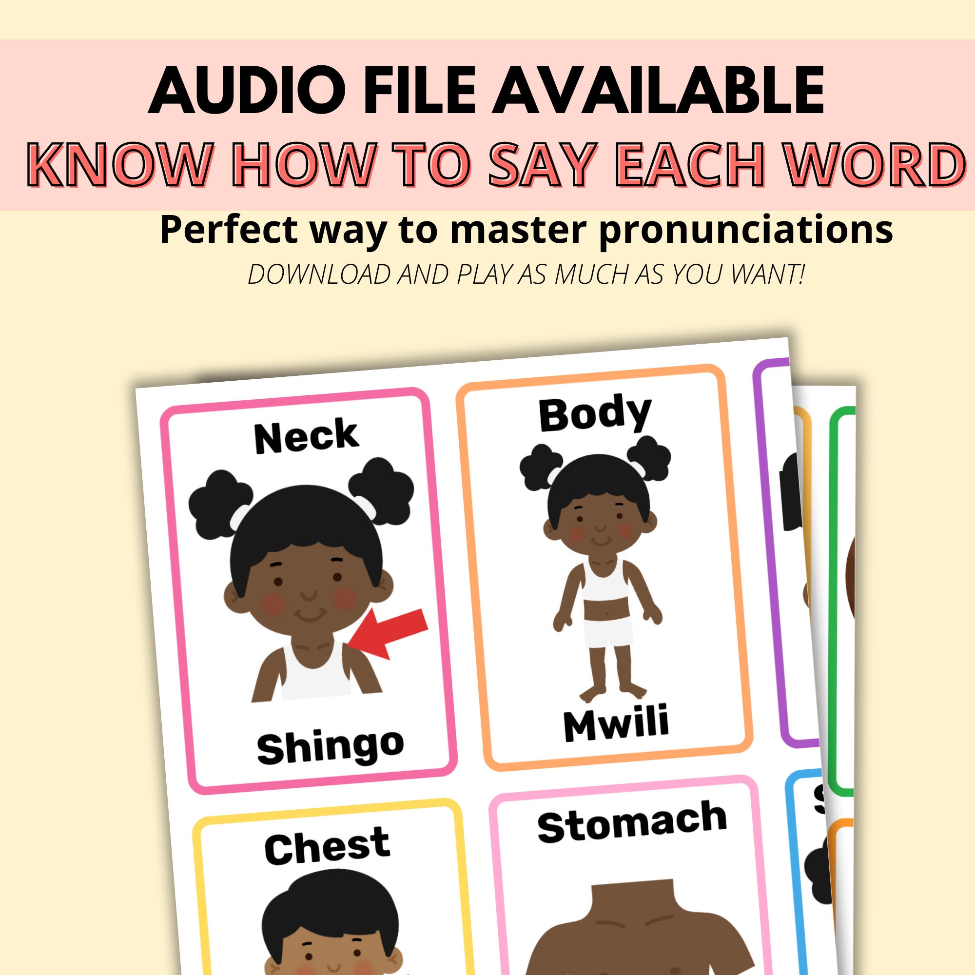 Body Parts Flashcards English & Swahili - Etsy