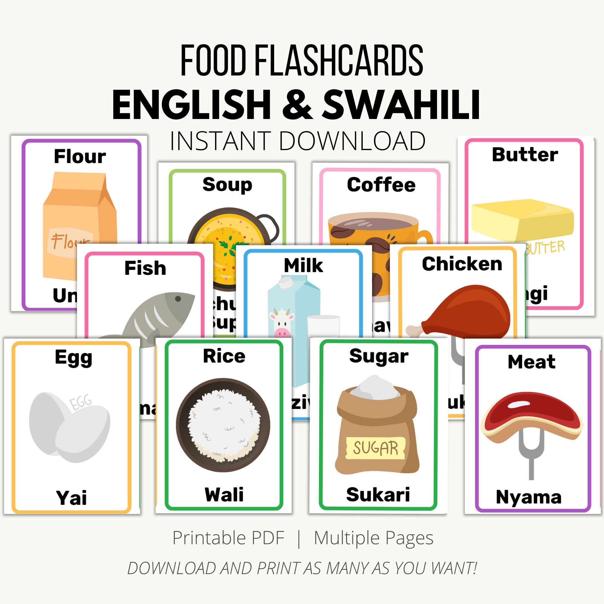 Common Food Items Flashcards| English/swahili | Pre-school | Homeschool ...